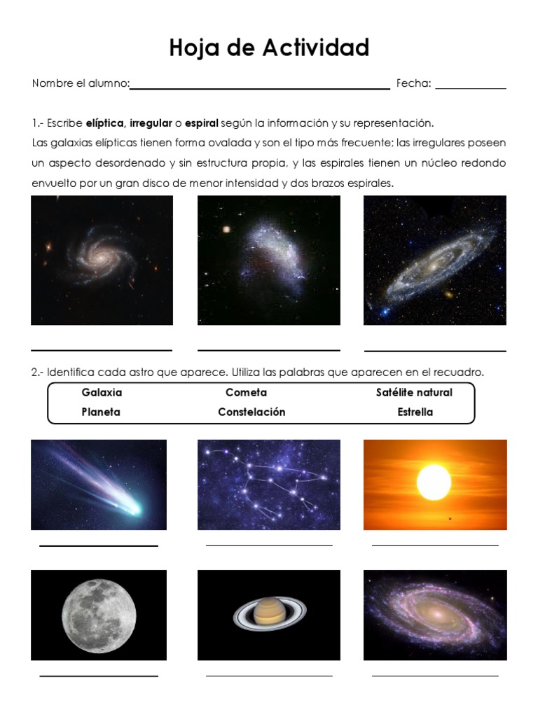 Hojas De Trabajo De Astronomía