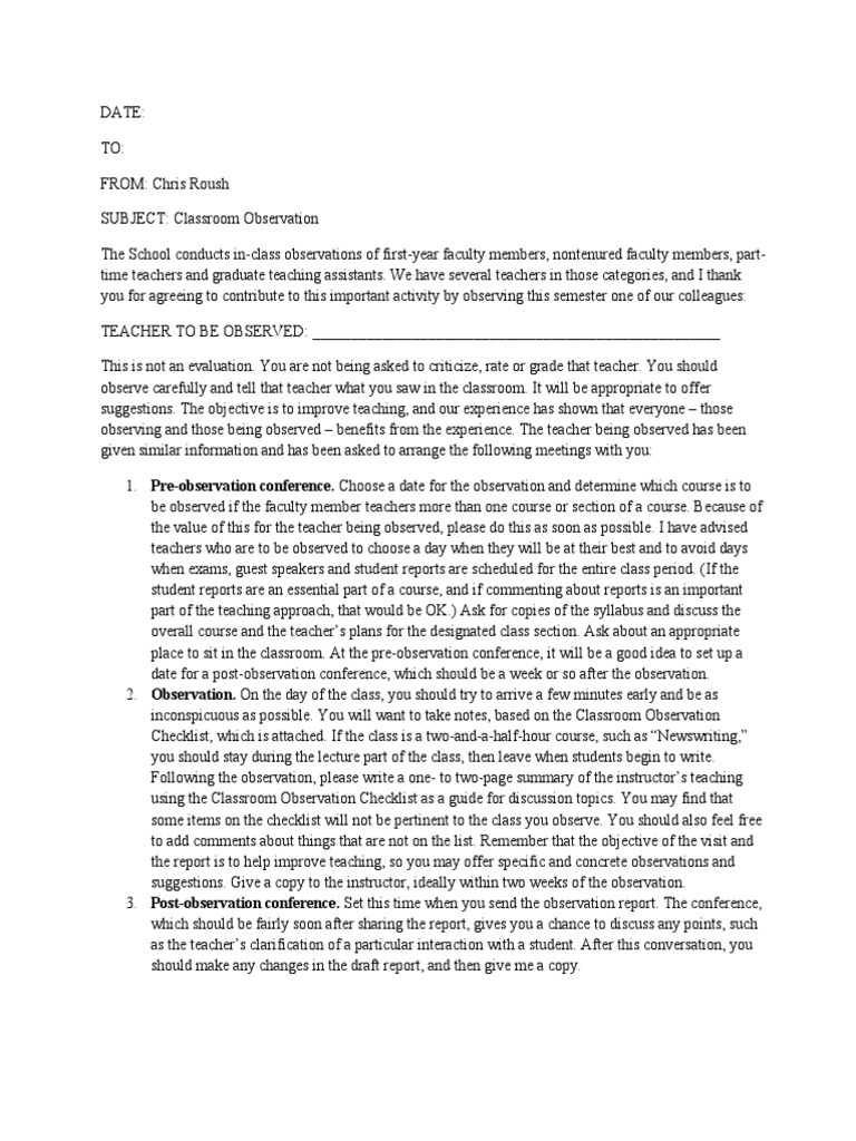Classroom Observation Guidelines | PDF | Teachers | Classroom