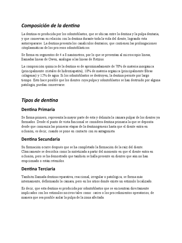 Composición de La Dentina | PDF | Dentina | Anatomía