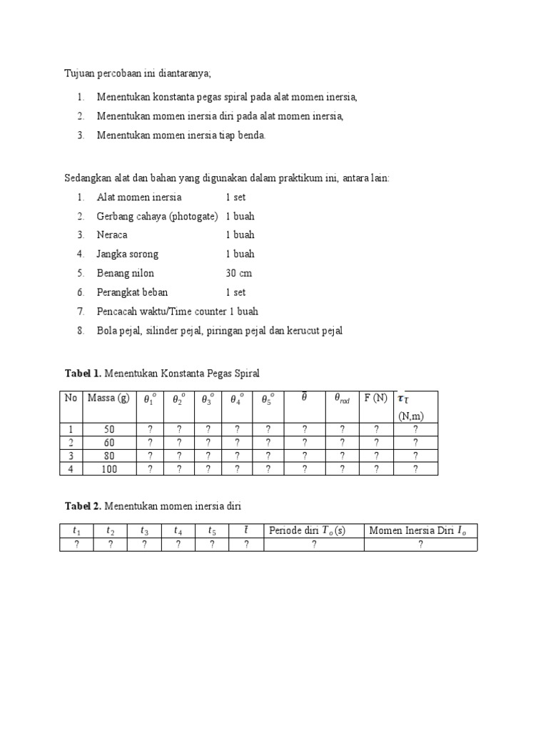 Eksperimen Momen Inersia dan Konstanta Pegas | PDF