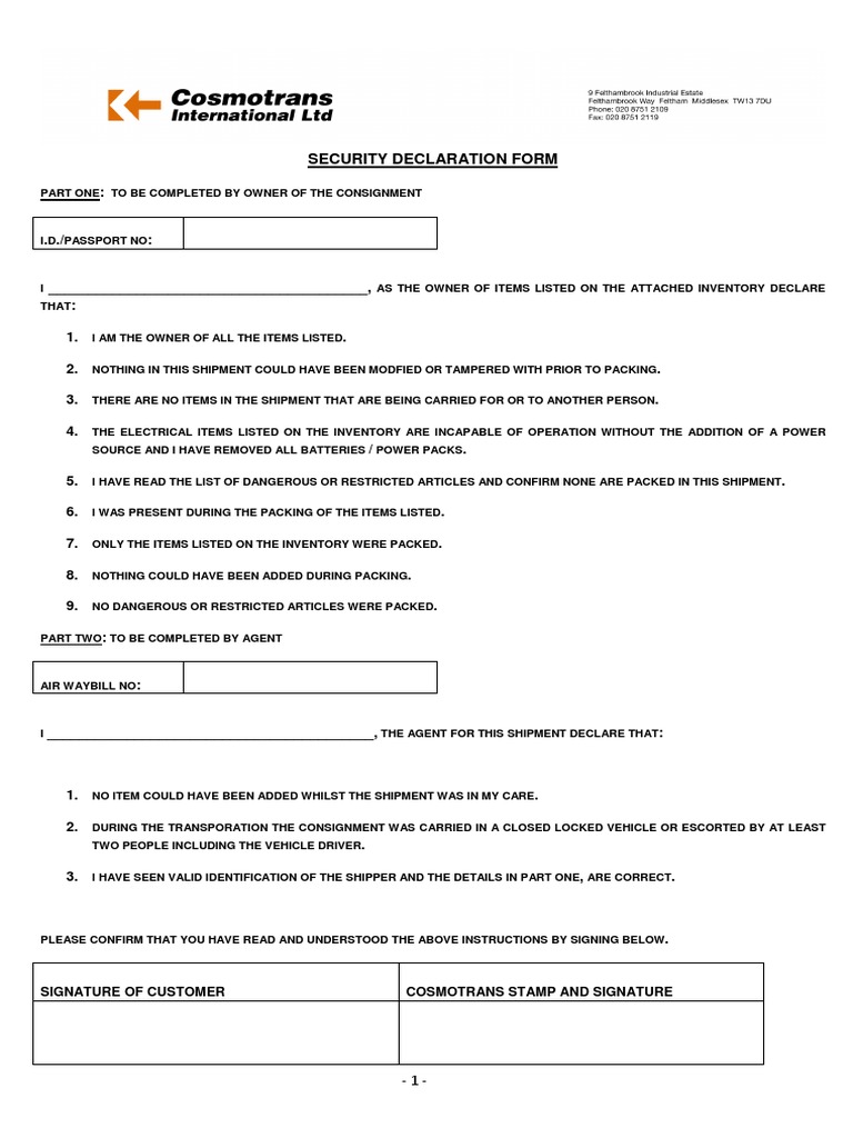 Security Declaration Form | PDF