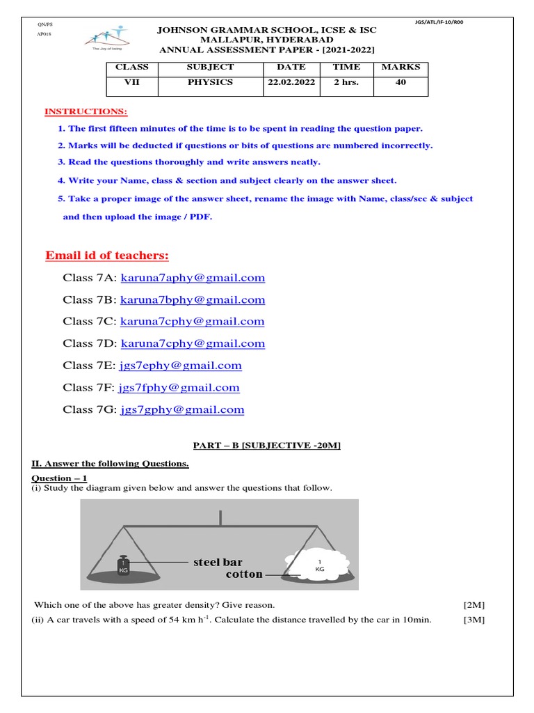 CLASS-7 ANNUAL QP-2021-2022 Sub | PDF