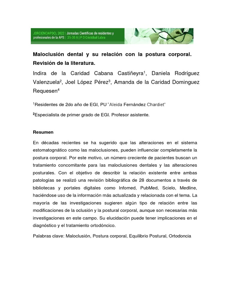 Maloclusión y postura corporal: revisión | PDF | Odontología | Escoliosis