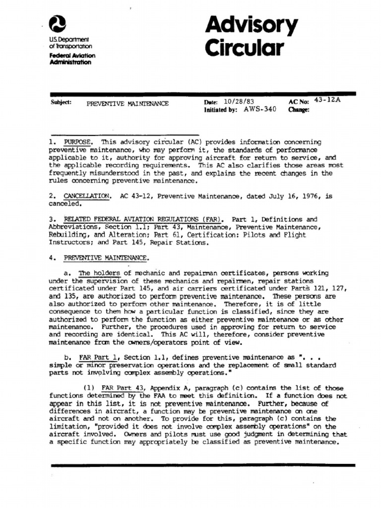 AC - 43-12A Preventive Maintenance | PDF | Justice | Crime & Violence