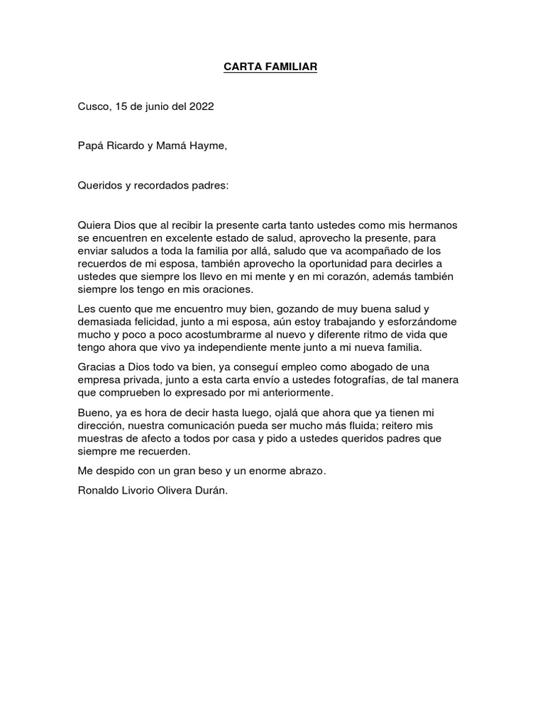 CARTA FAMILIAR Comunicación | PDF