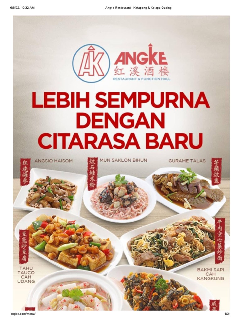 Menu Angke Restaurant Ketapang & Gading | PDF