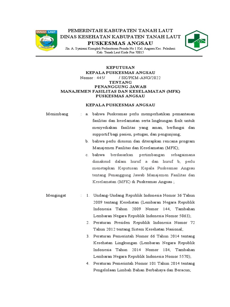 1.4.1.1 SK PJ Menejemen Fasilitas&Keselamatan (MFK) | PDF