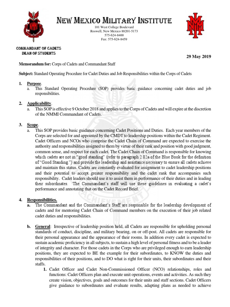 2019 Cadet Duties and Responsibilities 1 | PDF | Non Commissioned ...