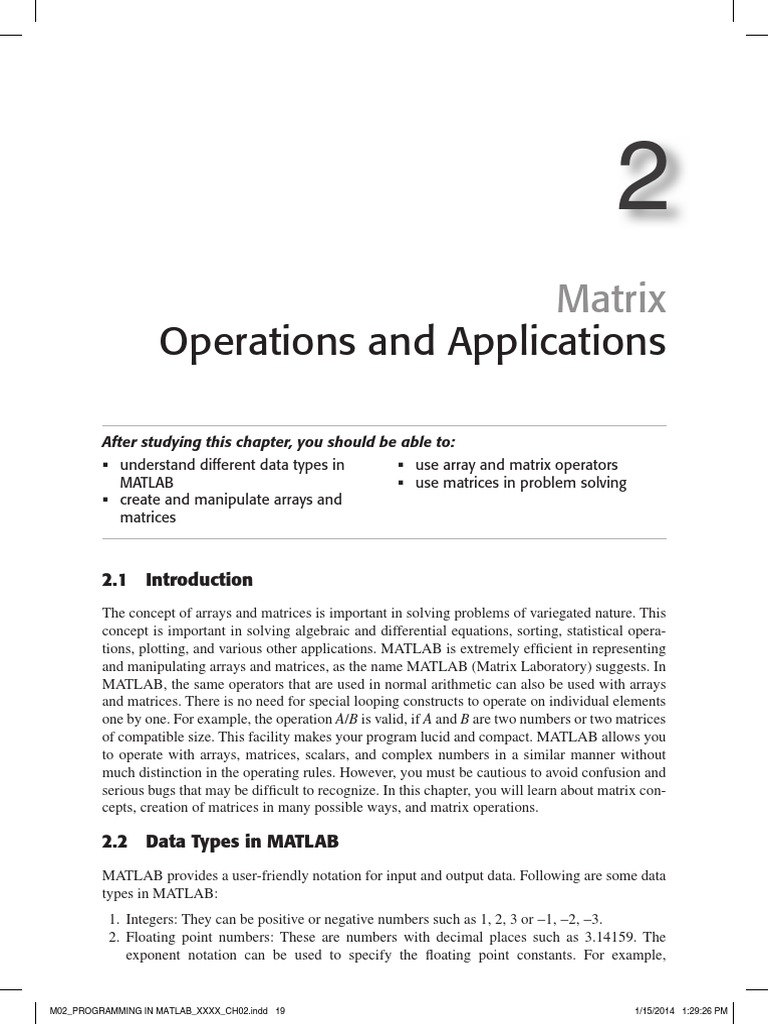 M02 - Programming in Matlab - XXXX - CH02 | PDF