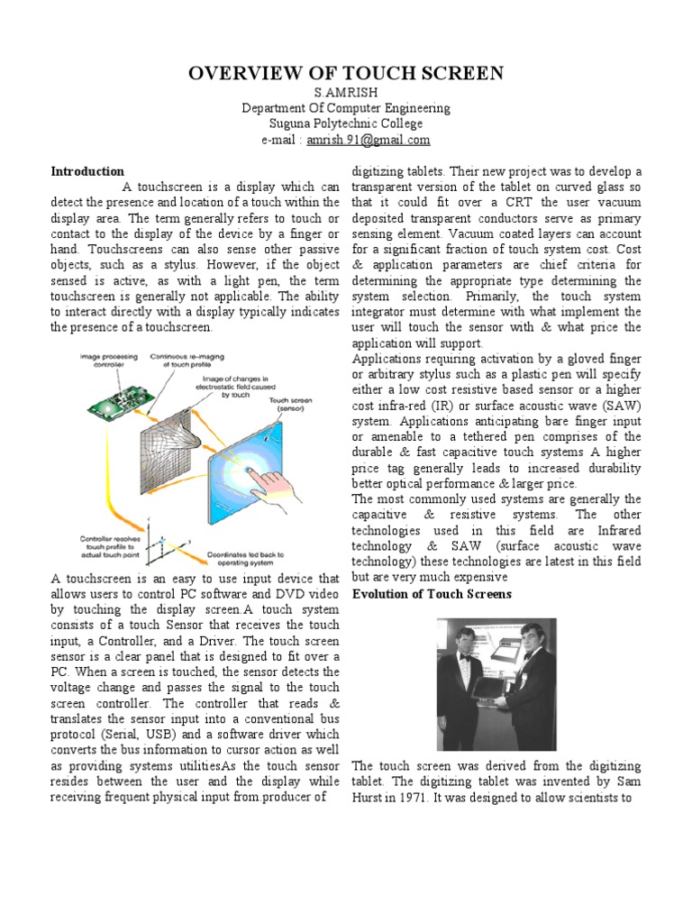 Touch Screen | PDF | Touchscreen | Personal Computers