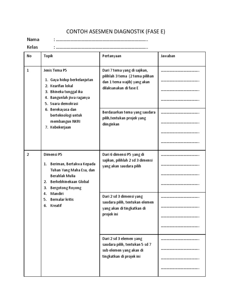 Contoh Lembar Asesmen Diagnostik | PDF