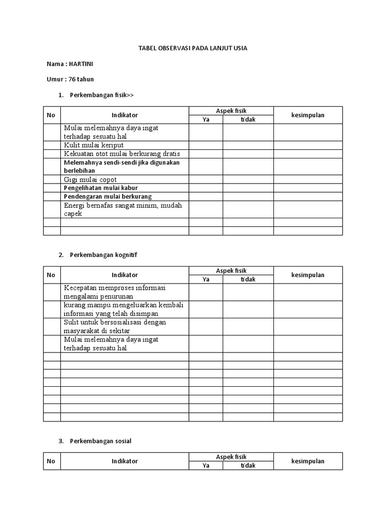 TABEL Observasi Lansia | PDF