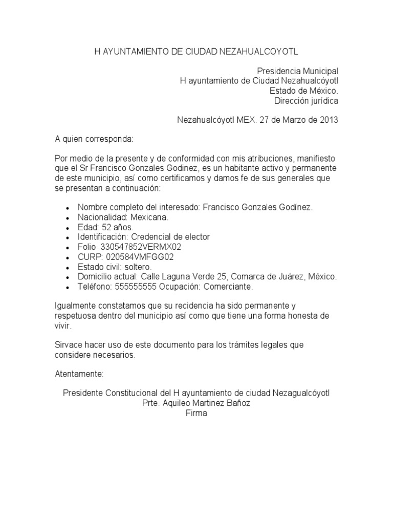 Carta Junta de Accion Comunal | PDF