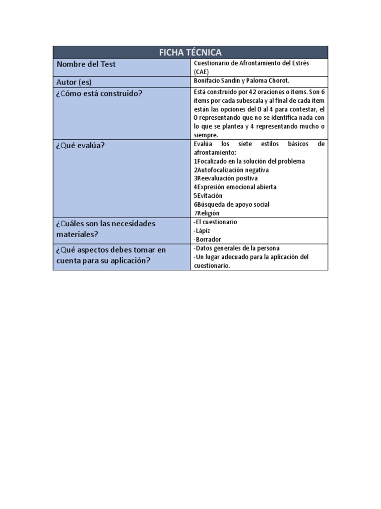 Ficha Tecnica Del CAE | PDF