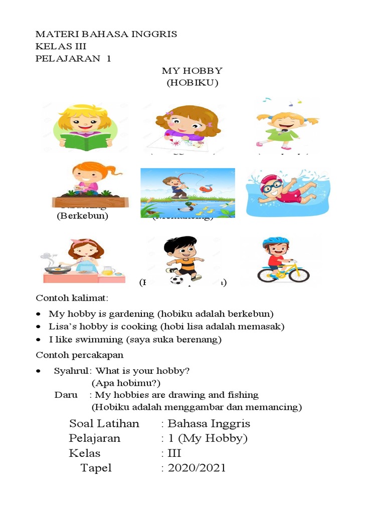 Materi Hobi Bahasa Inggris Kelas 3 | PDF