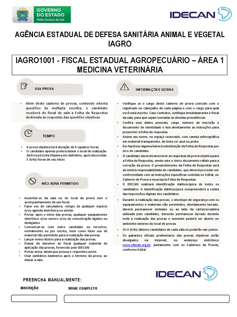Prova Concurso Iagro Idecan 2022 | PDF | Malware | Medicina Veterinária