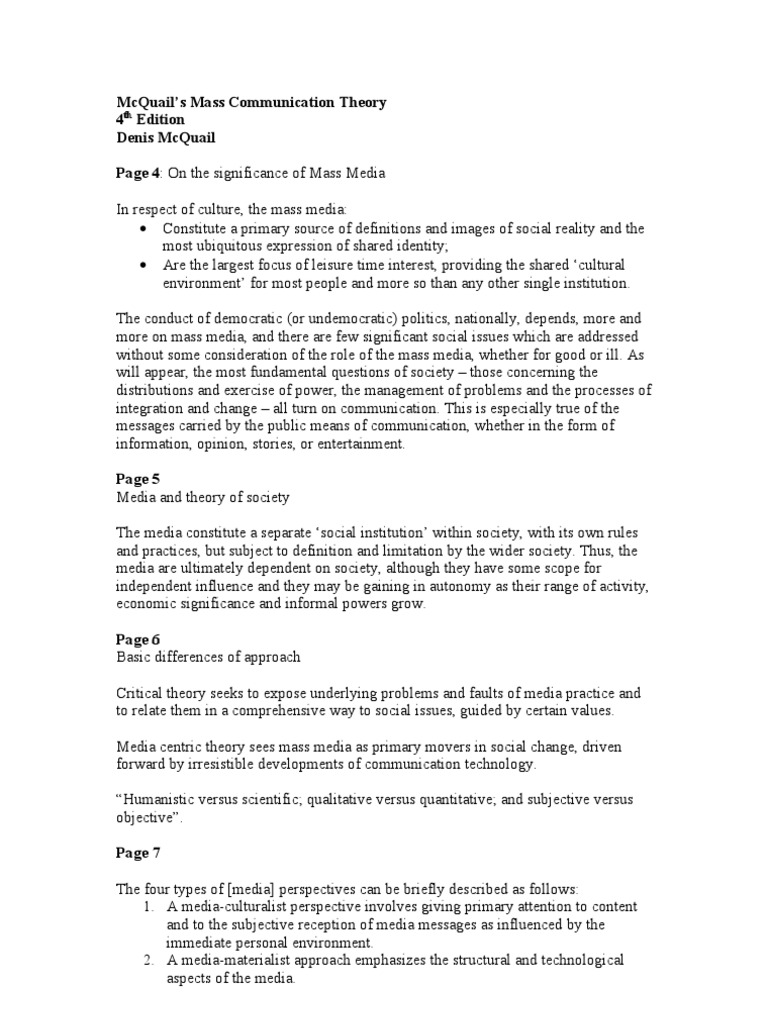 McQuail's Mass Communication Theory 4th Edition Key Concepts | PDF ...
