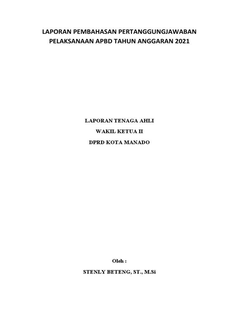 Laporan Pembahasan Pertanggungjawaban Pelaksanaan Apbd Tahun 2021 | PDF