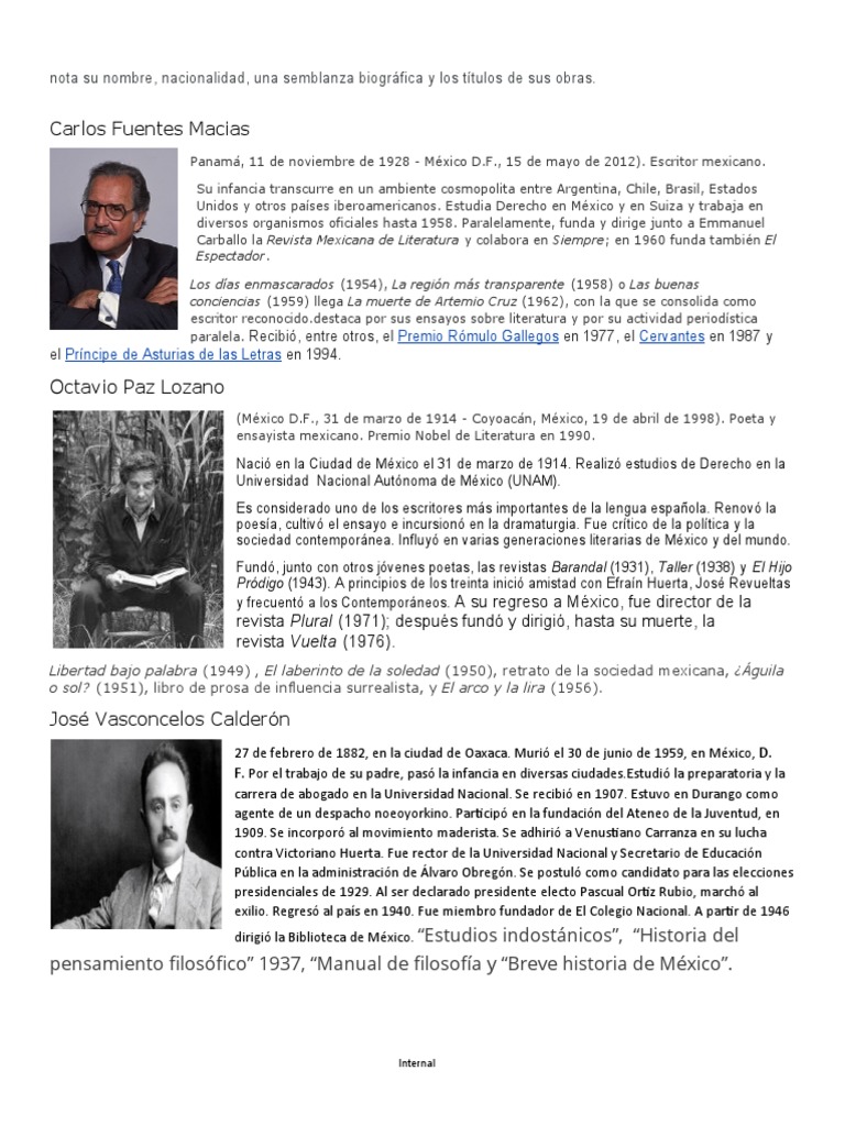 Perfiles biográficos y obras principales de destacados escritores ...