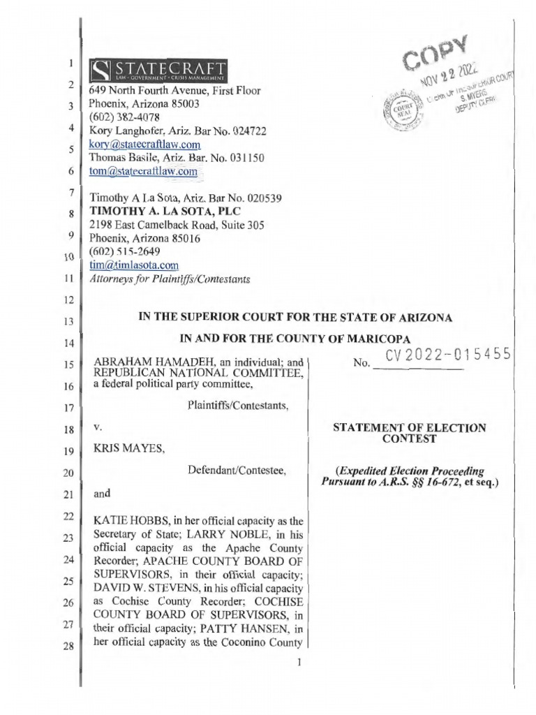Statement of Election Contest (Conformed Copy) | PDF