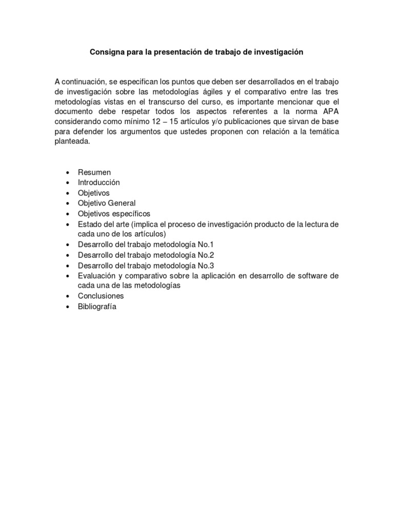 Consigna para La Presentacion de Trabajo de Investigacion | PDF