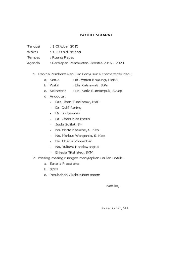 Notulen Rapat Penyusunan Renstra | PDF