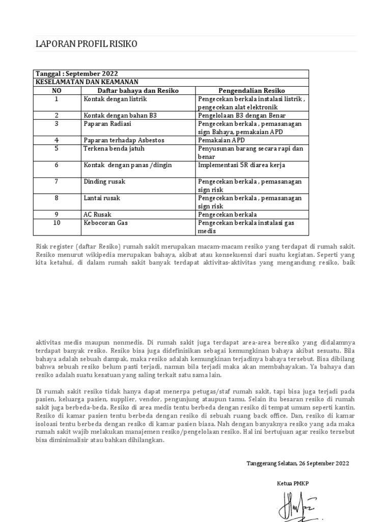 11 3 Laporan Profil Risiko Dan Penanganannya | PDF