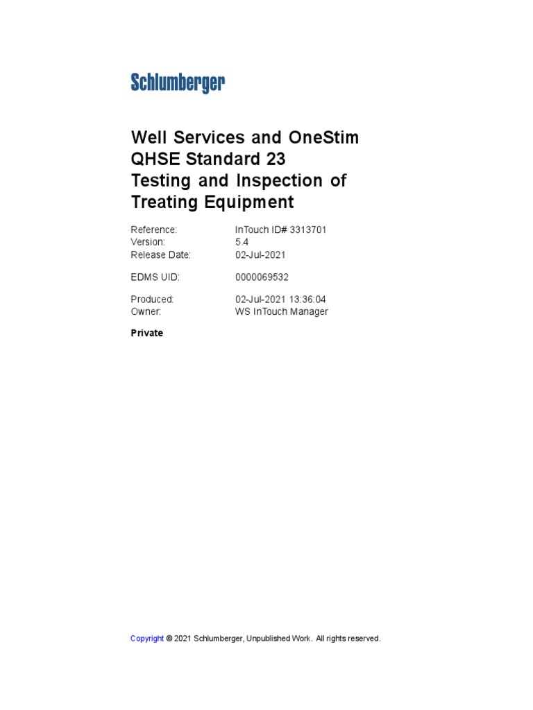 Well Services and Onestim Qhse Standard 23 Testing and Inspection of ...