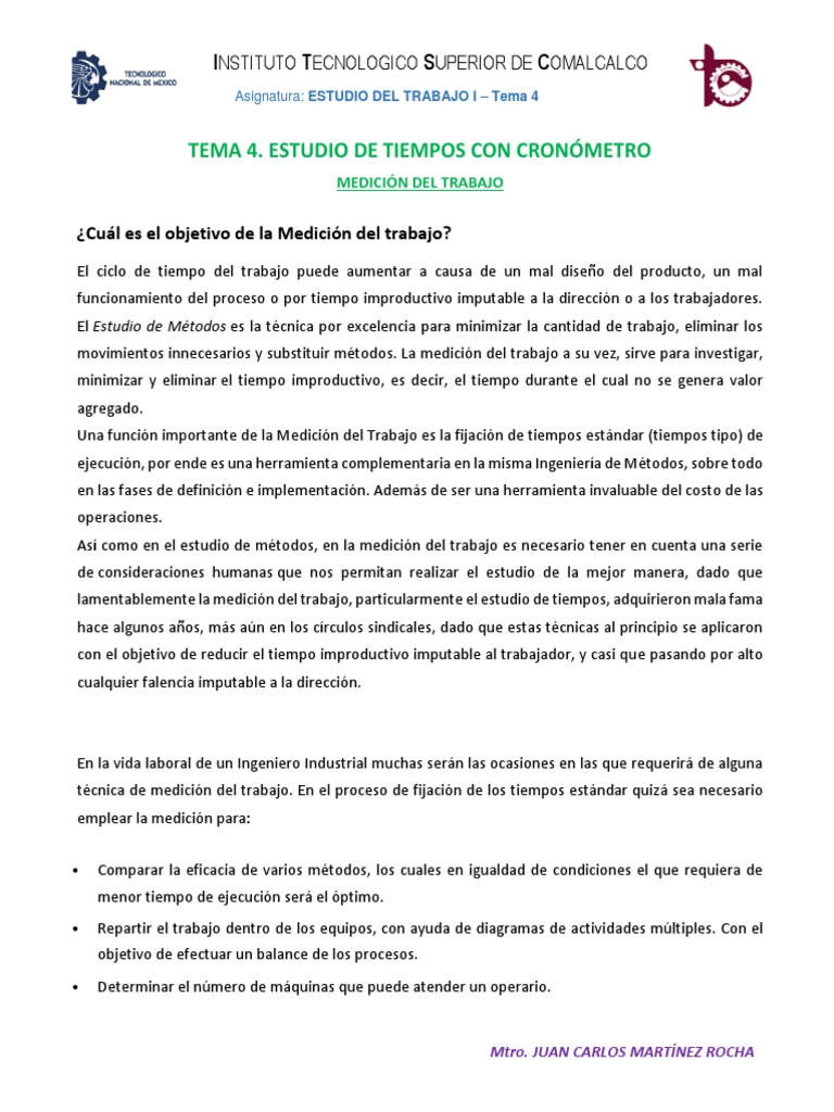 Tema 4 Estudio De Tiempos Pdf