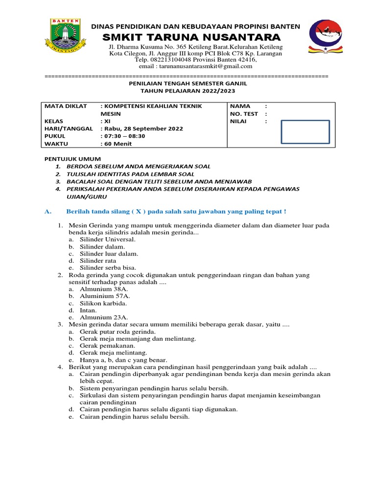Pts Kompetensi Keahlian Teknik Mesin Kls Xi | PDF
