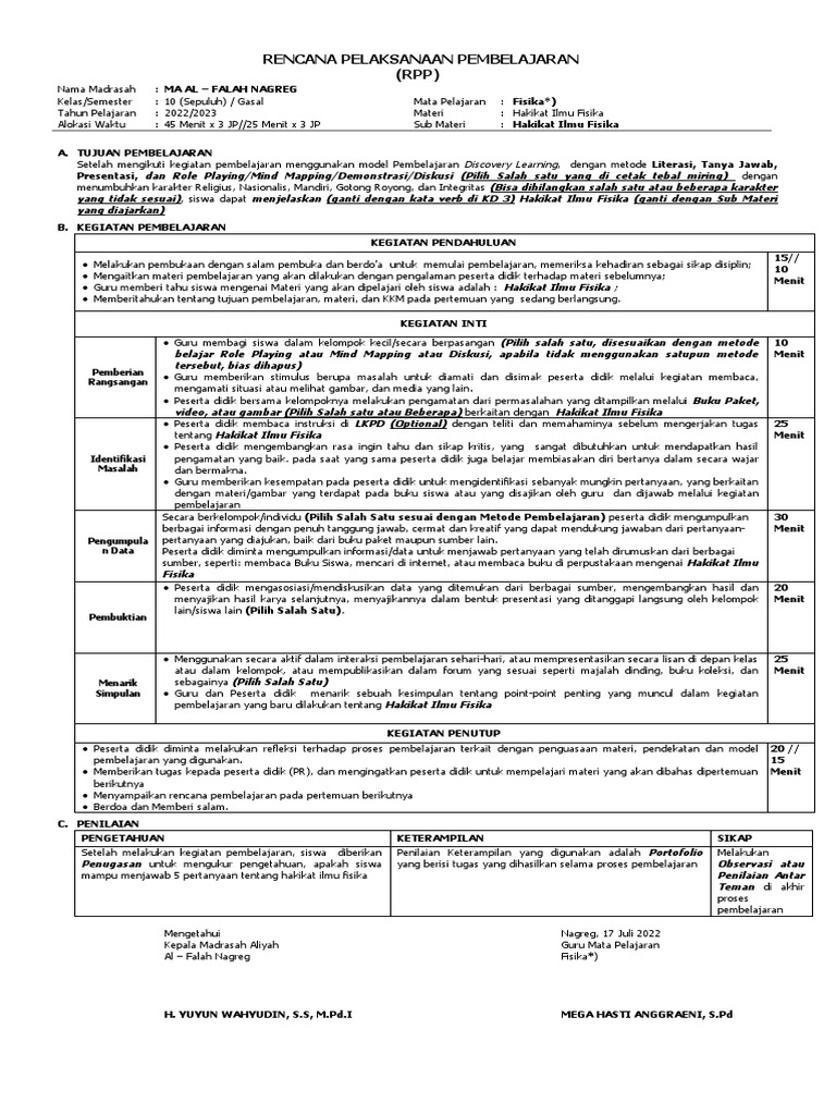 Master RPP Model Discovery Learning NEW VERSION | PDF