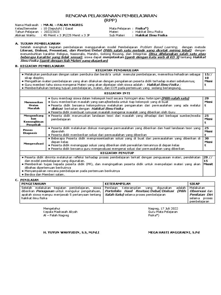 Master RPP Model Problem Based Learning NEW VERSION | PDF