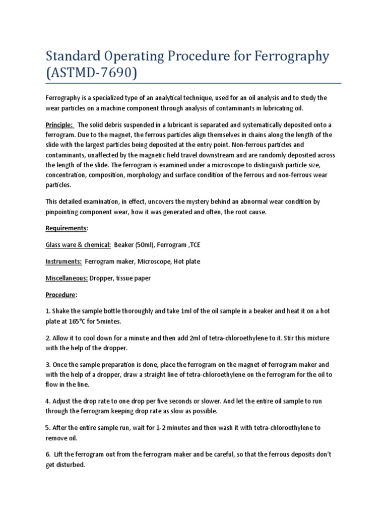 Sop Wear Debris Analysis (Astm D-7690) | PDF | Wear | Applied And ...
