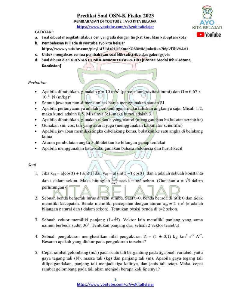 Prediksi Soal OSN-K Fisika 2023 | PDF