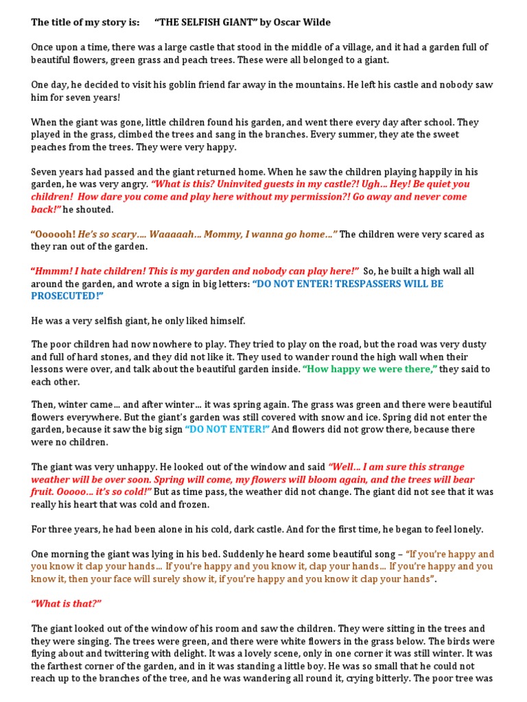 The Selfish Giant | PDF | The Happy Prince And Other Tales