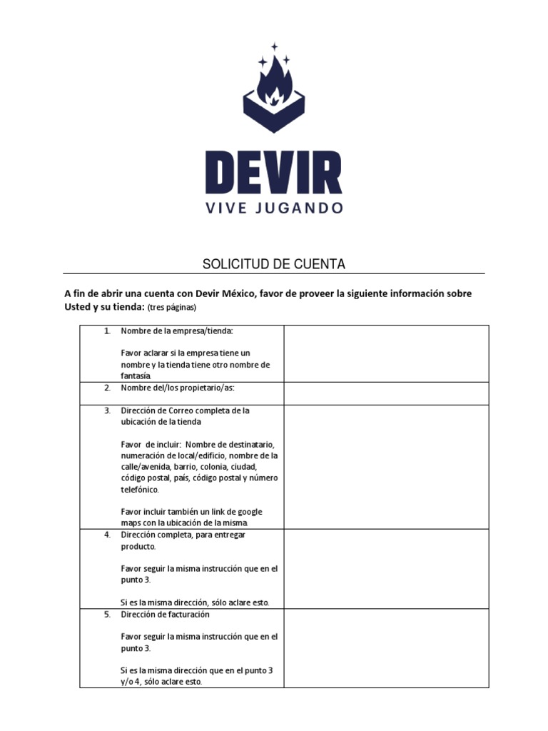 Solicitud Cuenta Devir Tienda Fisica | PDF | Facebook