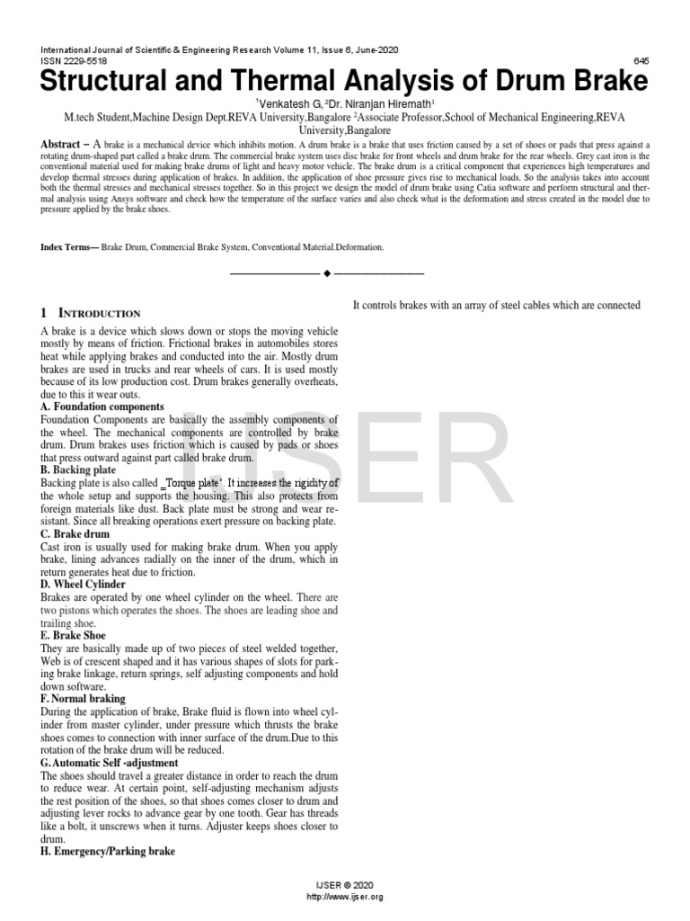 Structural and Thermal Analysis of Drum Brake | PDF