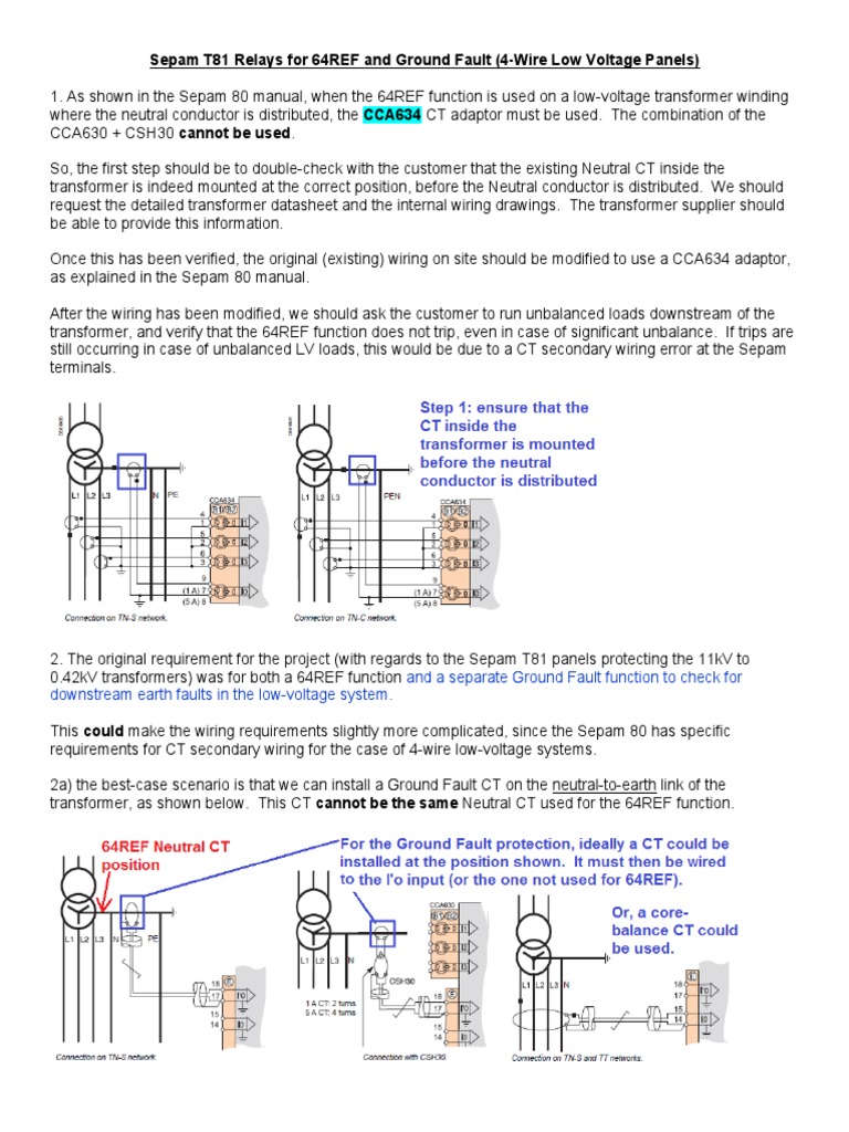 Sepam T81 Relay Setup for 64REF & Ground Fault | PDF | Transformer | Electrical Wiring