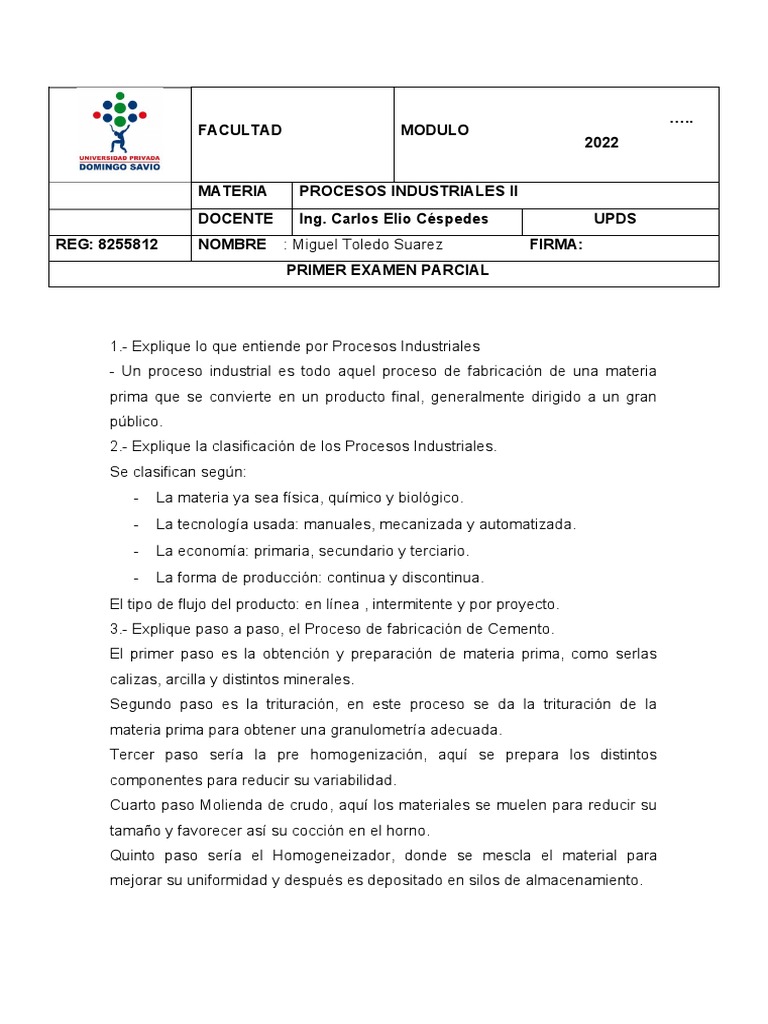 Primer Examen de Procesos Industriales Ii | PDF | Vino