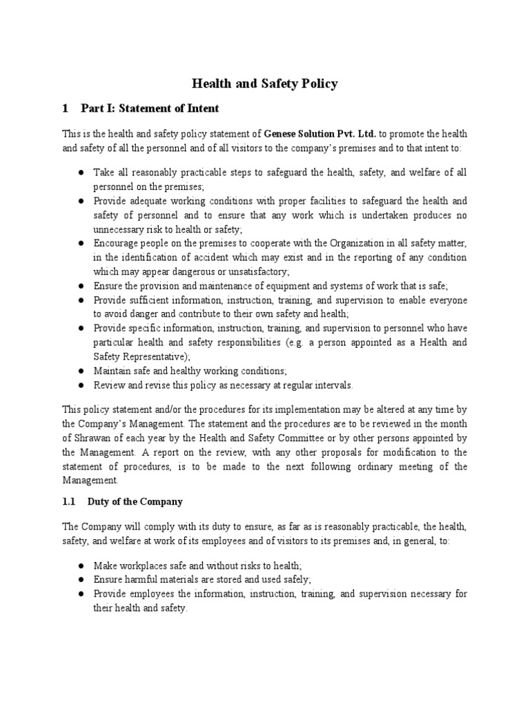 Health and Safety Policy | PDF | Occupational Safety And Health | Safety