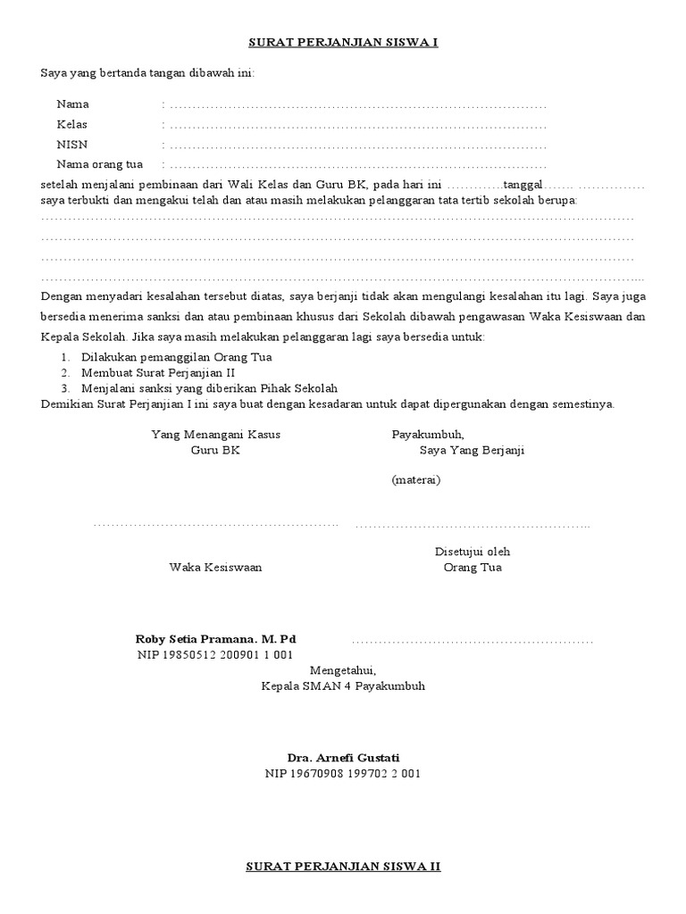 Surat Perjanjian Siswa | PDF
