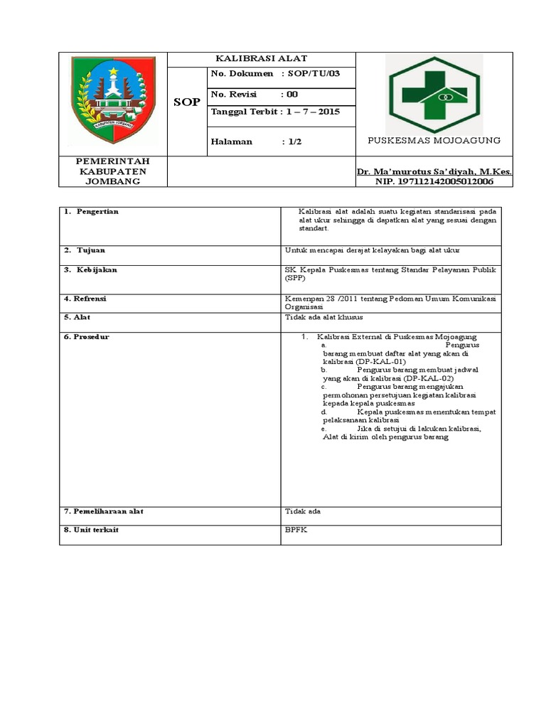 Sop Kalibrasi Alat | PDF