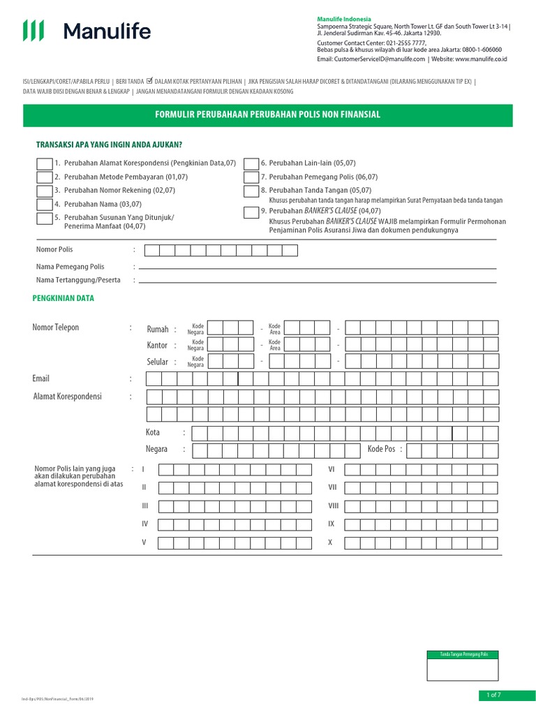 Formulir Perubahan Non-Finansial | PDF