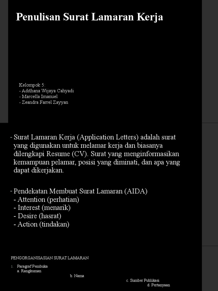 Penulisan Surat Lamaran Kerja (Tugas Kom - Bis) | PDF