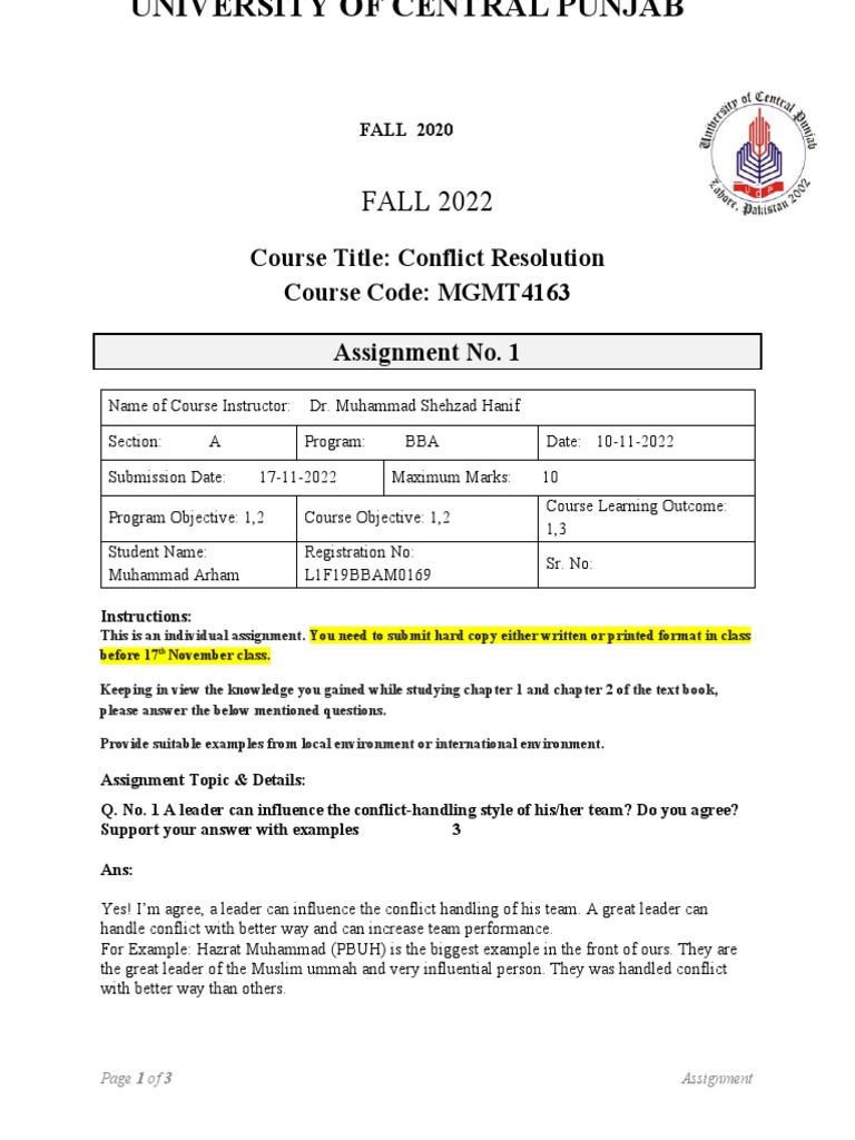 Conflict R Assignment 1 | PDF | Behavioural Sciences | Communication