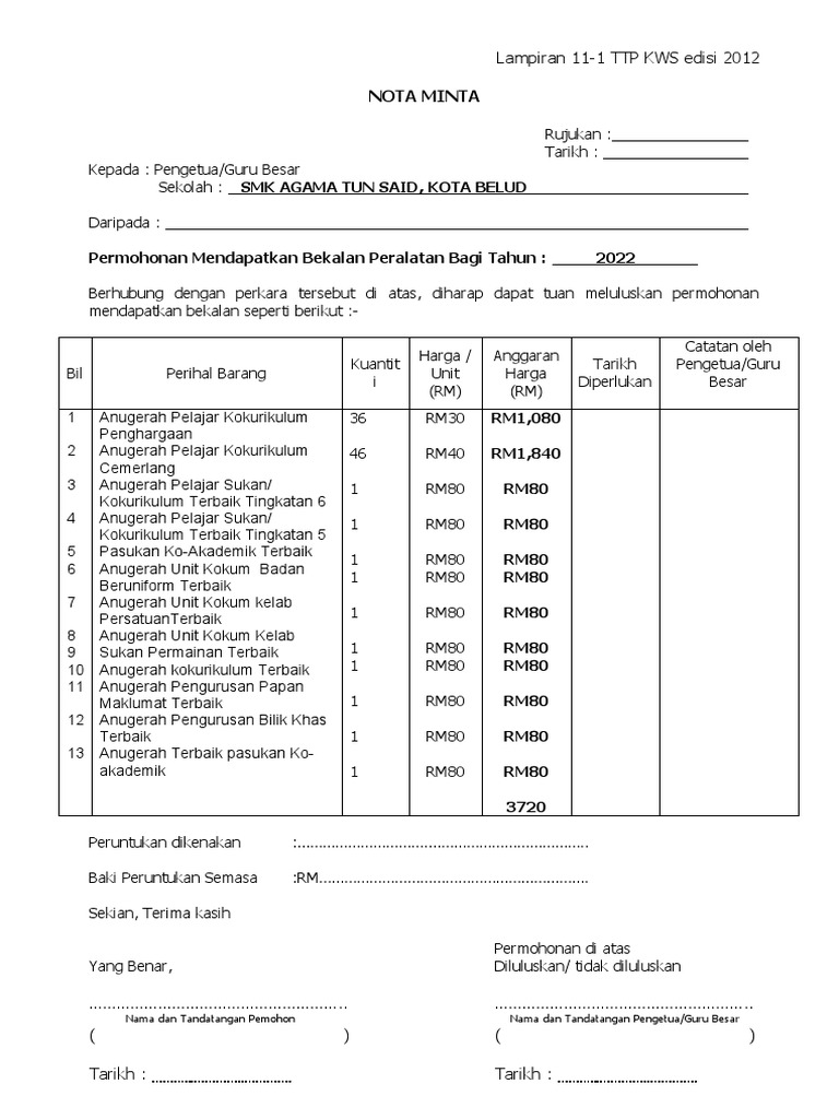 Nota Minta Kosong | PDF