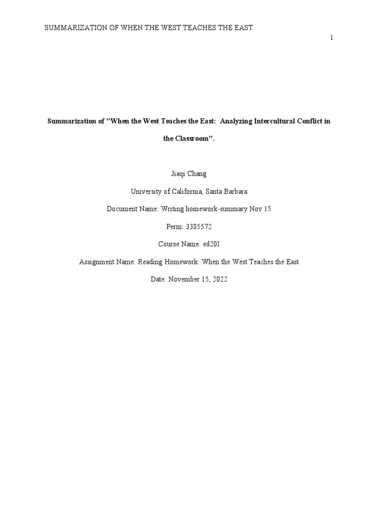 Writing Homework-Summary Nov 15 | PDF | Cross Cultural Communication ...