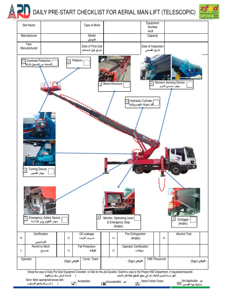 Aerial Man-Lift Pre-Start Checklist | PDF | Equipment | Safety