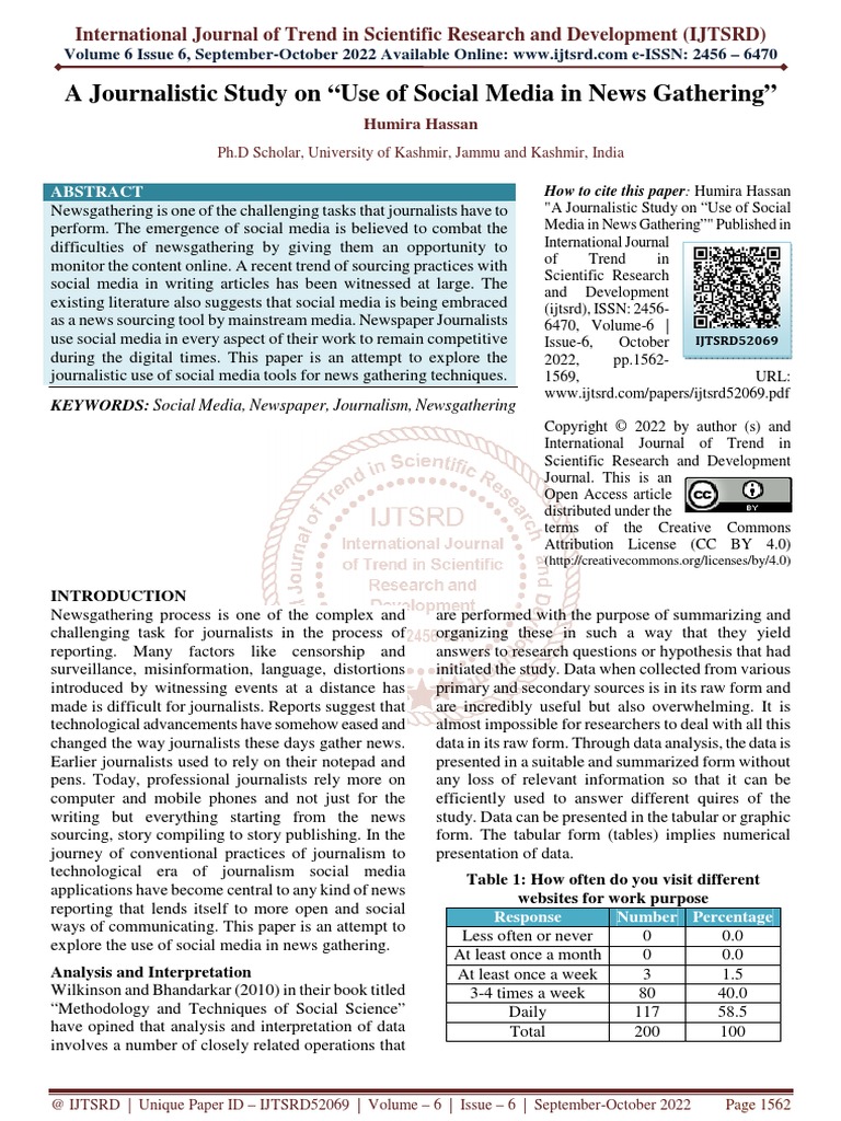A Journalistic Study On "Use of Social Media in News Gathering" | PDF ...