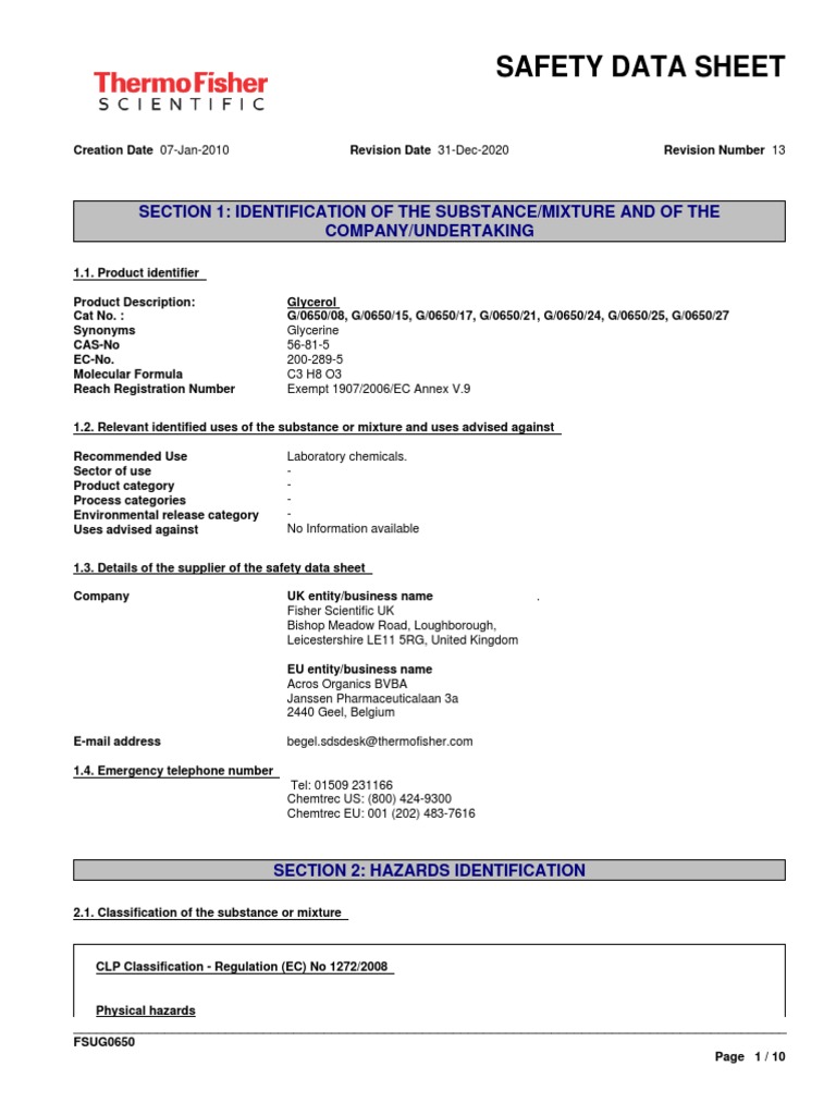 25LT Glycerol 99 - Certified AR For Analysis | PDF